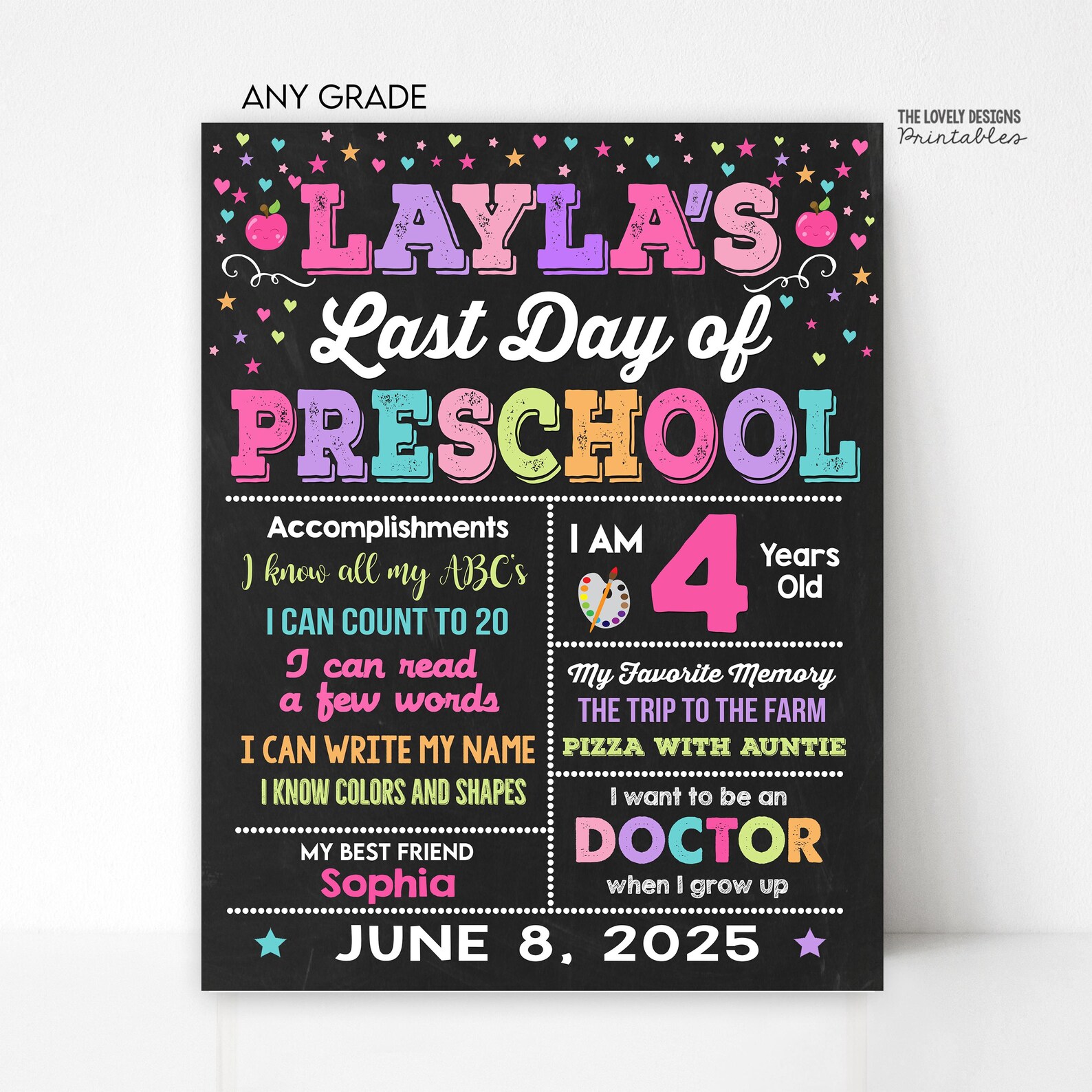 Last Day of School Sign Girl Last Day of School Chalkboard Printable ...