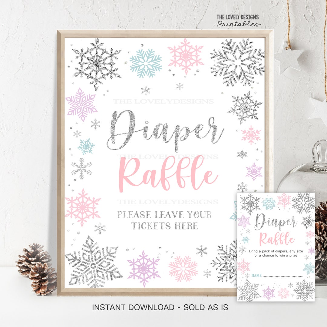 Winter Diaper Raffle Sign and Tickets Winter Baby Shower Activity ...