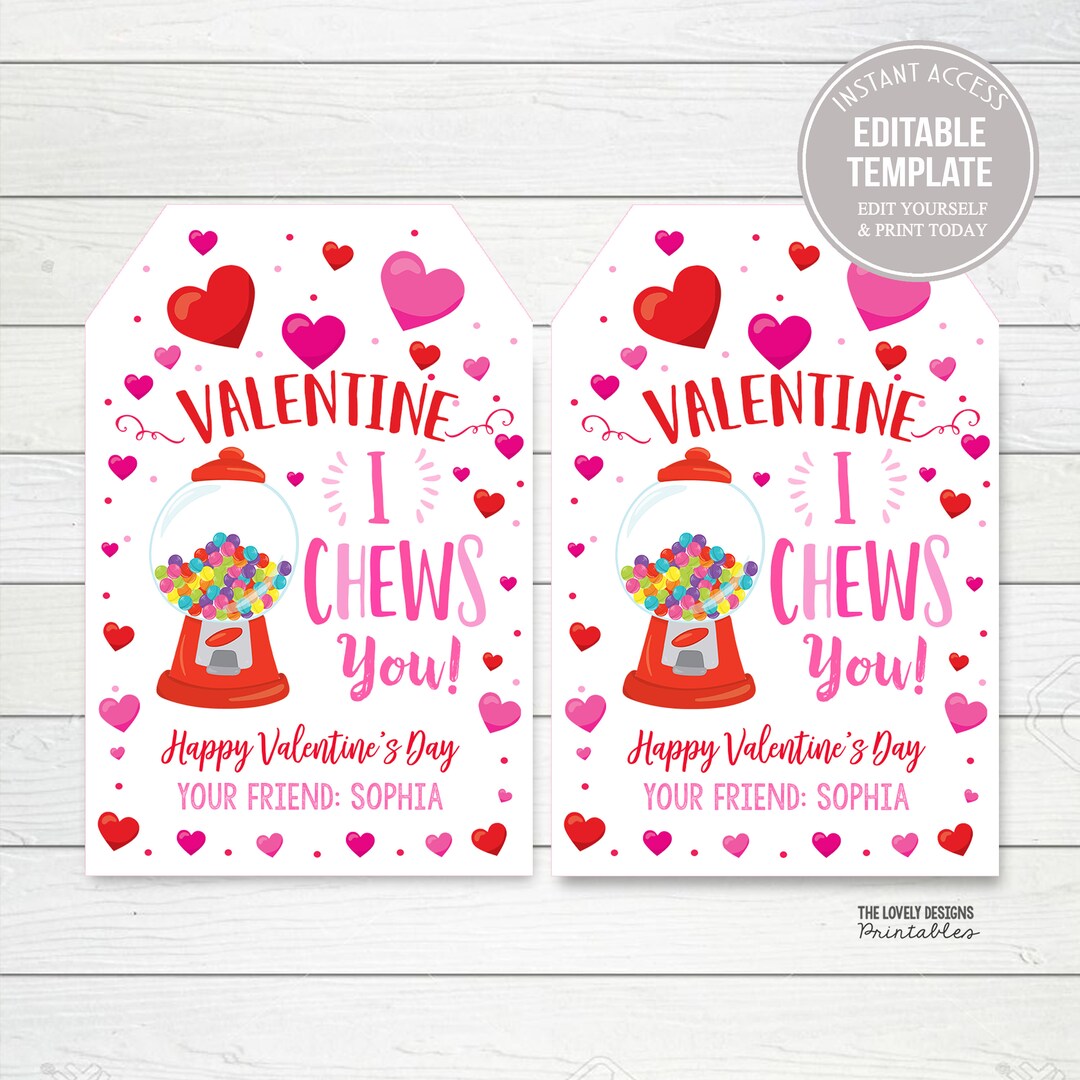 Editable Bubble Gum Valentine's Day Tag School Classroom Valentine Gift ...