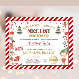 Editable Official Letter From Santa Claus & Elf Nice List Certificate ...