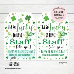St Patrick's Day Thank You Tag Printable Staff Appreciation St Patricks ...