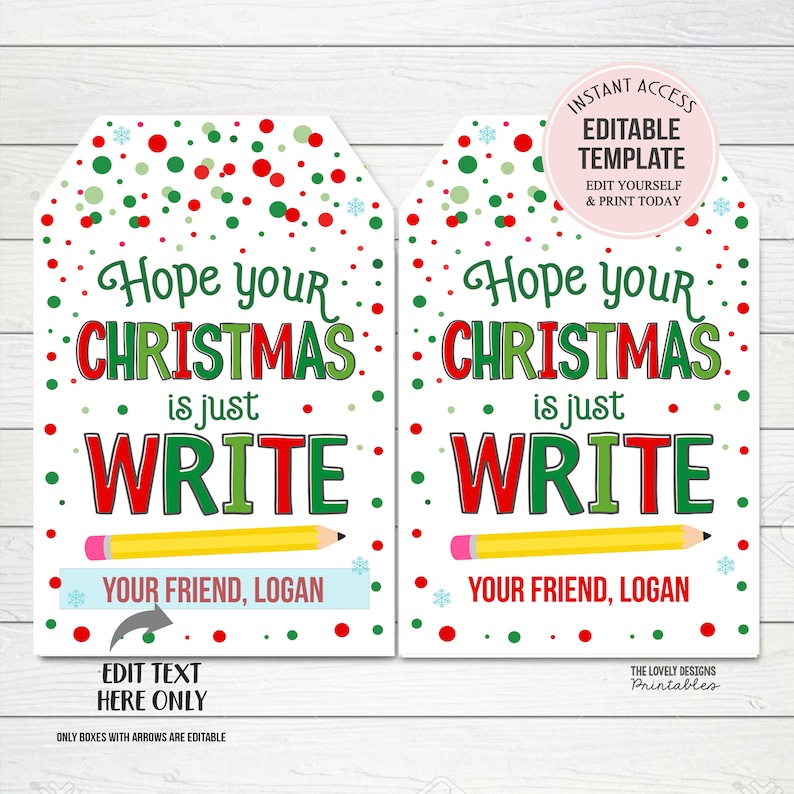 Christmas Pencil Gift Tag Just Write Holiday Pencil Tags Student ...