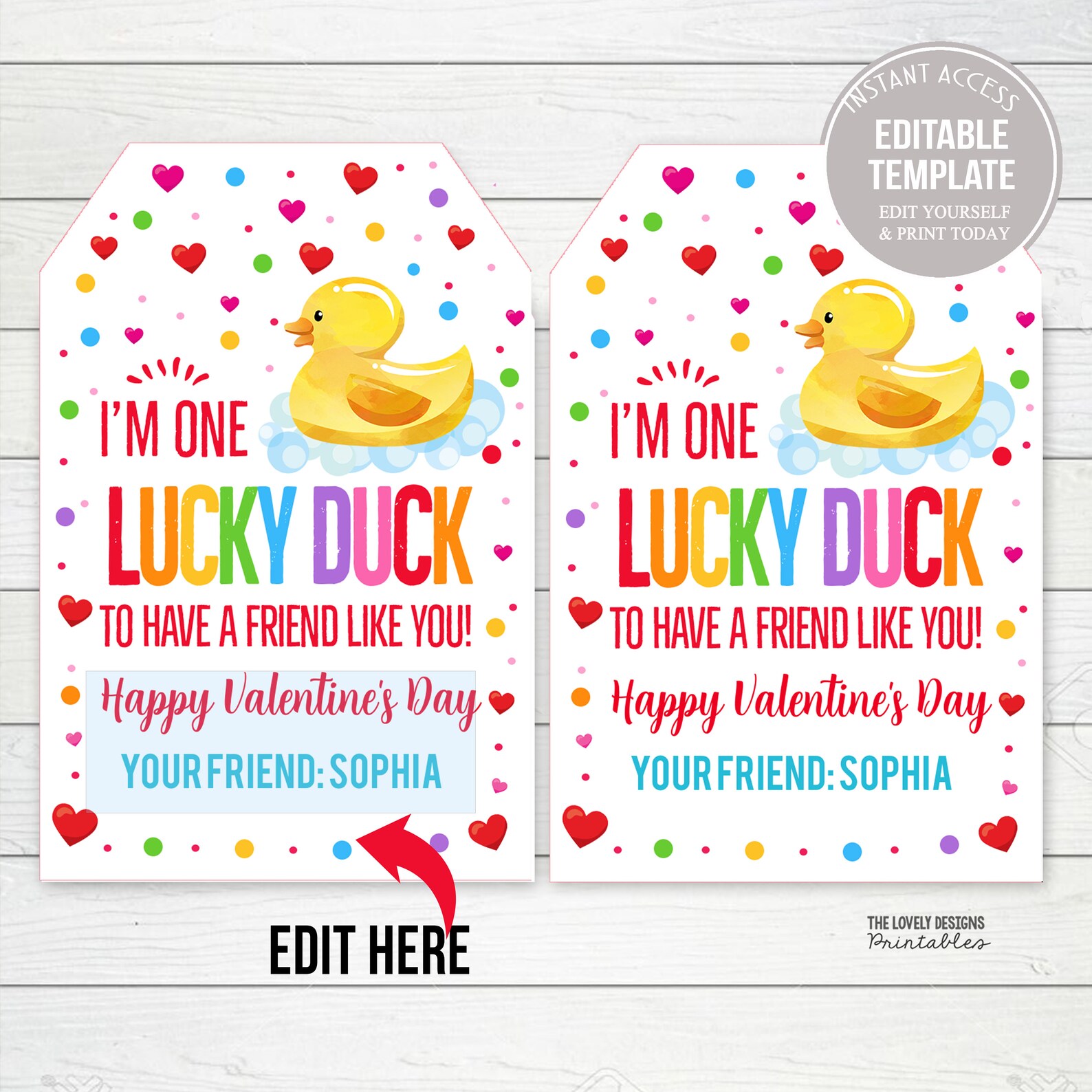 Editable Rubber Duck Valentine's Day Gift Tags Valentine - Etsy