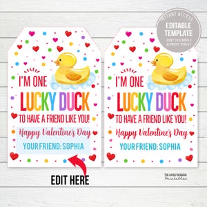 Editable Rubber Duck Valentine's Day Gift Tags Valentine Lucky Duck Tag ...