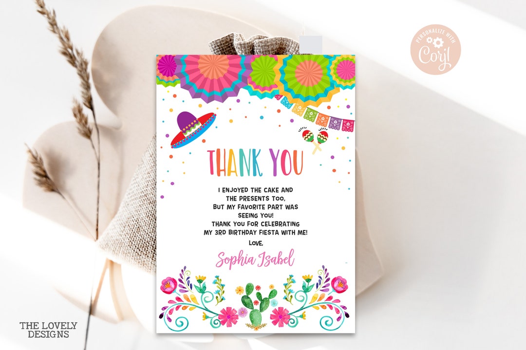 EDITABLE Fiesta Thank You Card Nacho Average Fiesta Birthday Cards ...