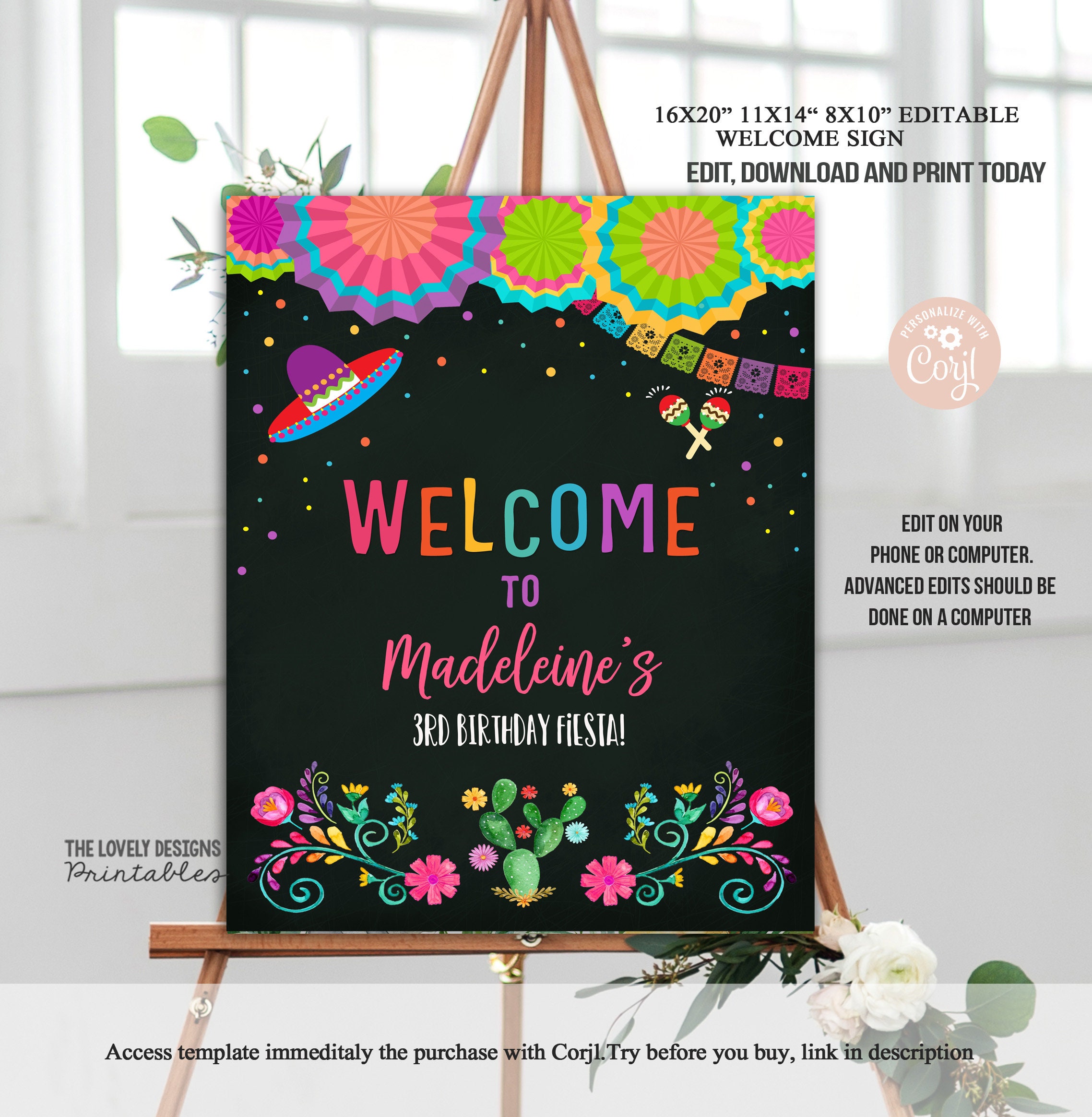 EDITABLE Fiesta Welcome Sign Fiesta Mexican Birthday Chalkboard Sign ...