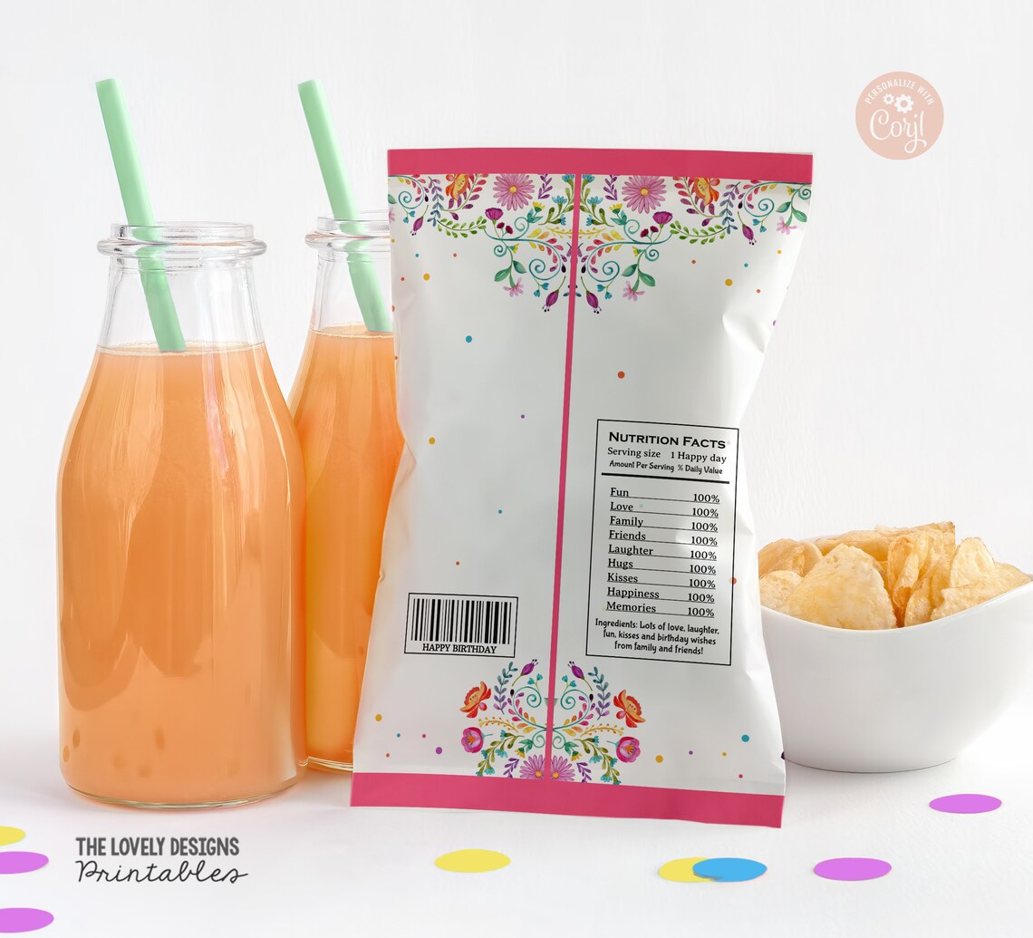 Editable Piñata Fiesta Chip Bag Wrappers Pinata Fiesta Girl Birthday ...