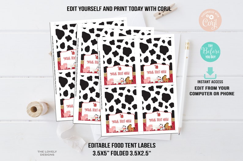 EDITABLE Farm Food Tent Labels Farm Place Cards Farm Red - Etsy