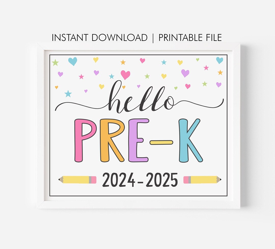 Girl First Day of PRE-K Sign INSTANT DOWNLOAD Photo Prop, First Day of ...