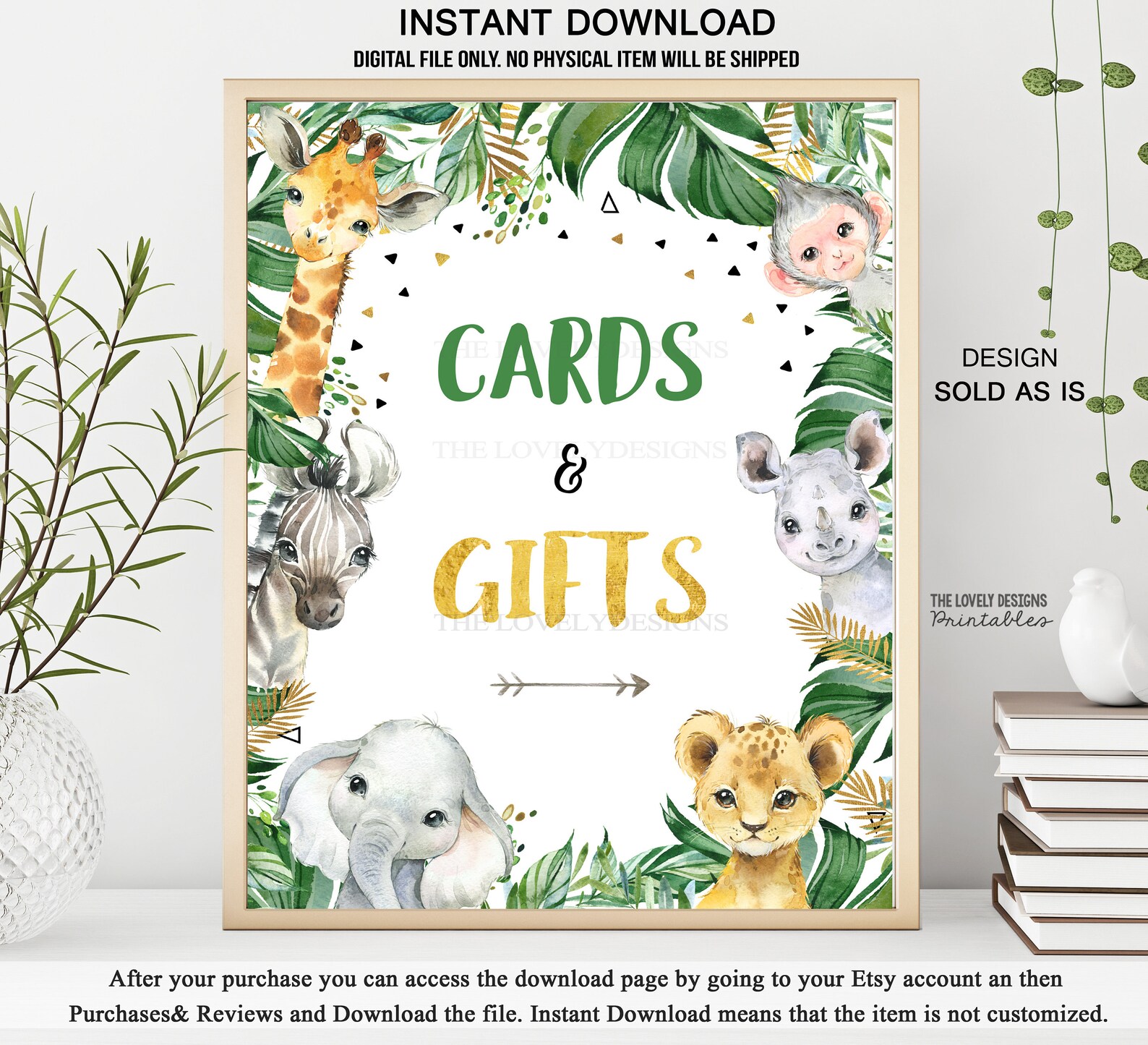 Jungle Cards and Gifts Sign Jungle Birthday Party Sign Safari Animals ...