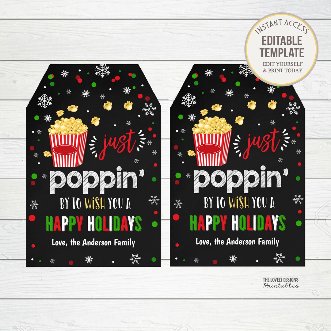 Holidays Popcorn Gift Tags, Secret Santa Office Staff Teacher Gift ...