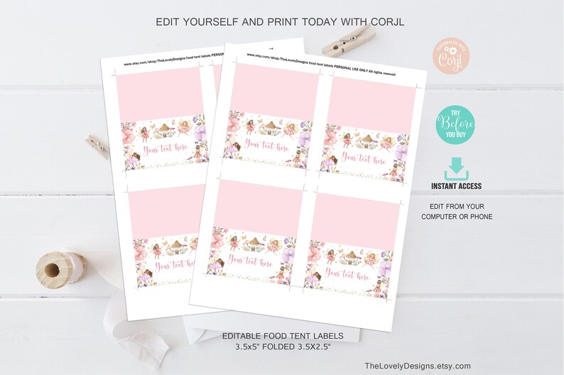 Fairy Food Tent Label Editable Fairy Birthday Place Cards Whimsical ...