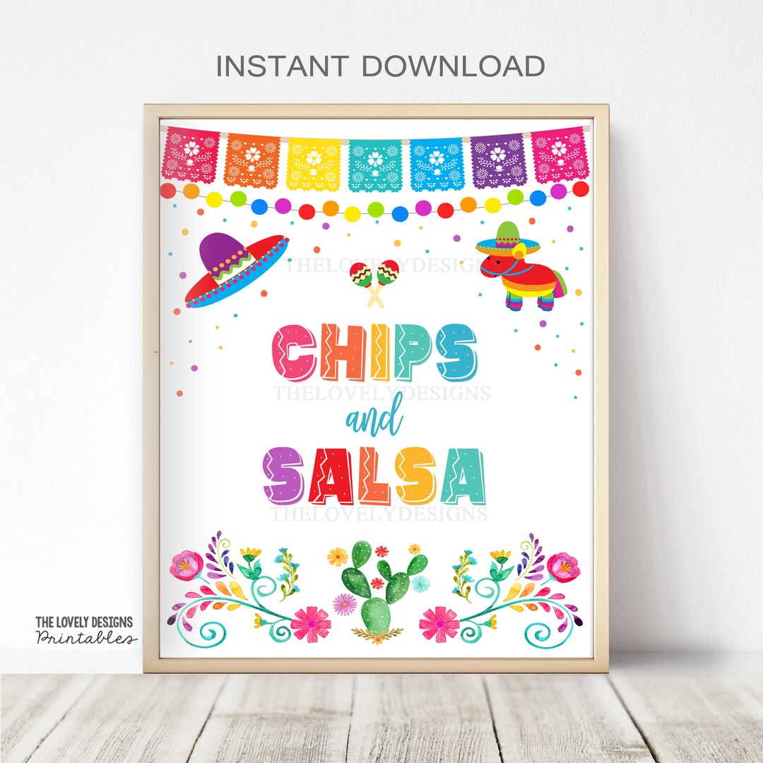Fiesta Chips and Salsa Sign Piñata Fiesta Party Sign Fiesta Mexican ...