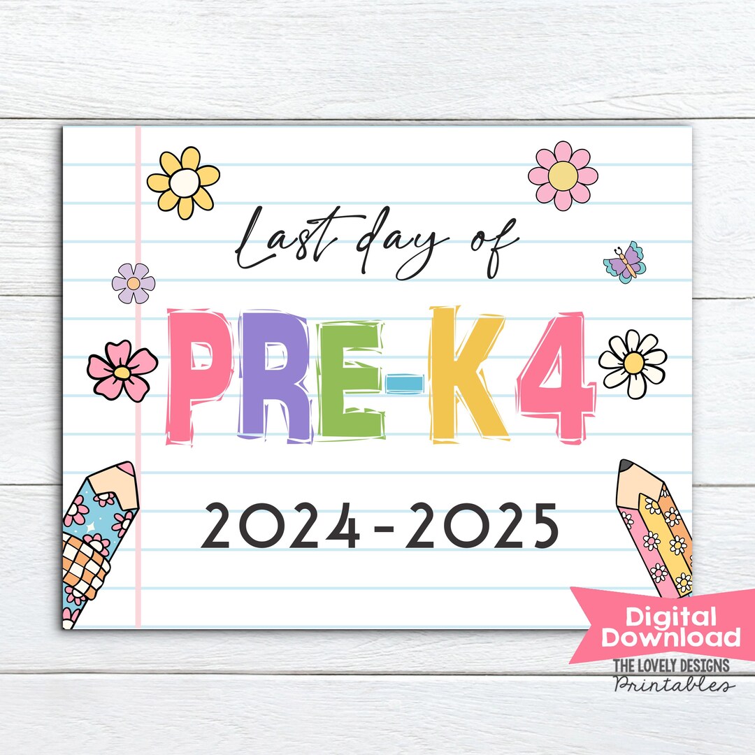 Last Day of Pre-k4 Sign: Varsity Photo Prop (digital Printable) - Etsy