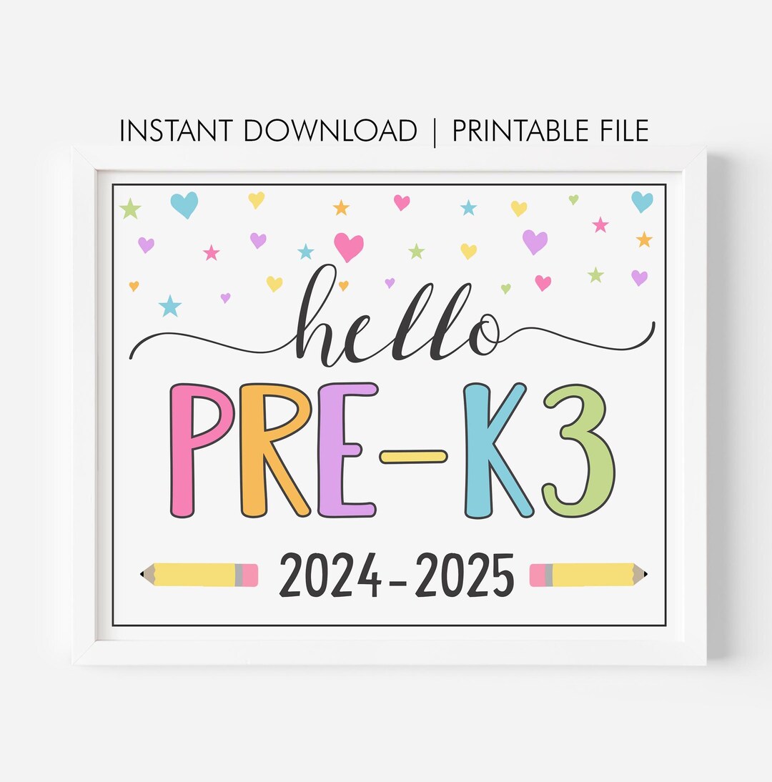 Girl First Day of PRE-K3 Sign INSTANT DOWNLOAD Photo Prop, First Day of ...