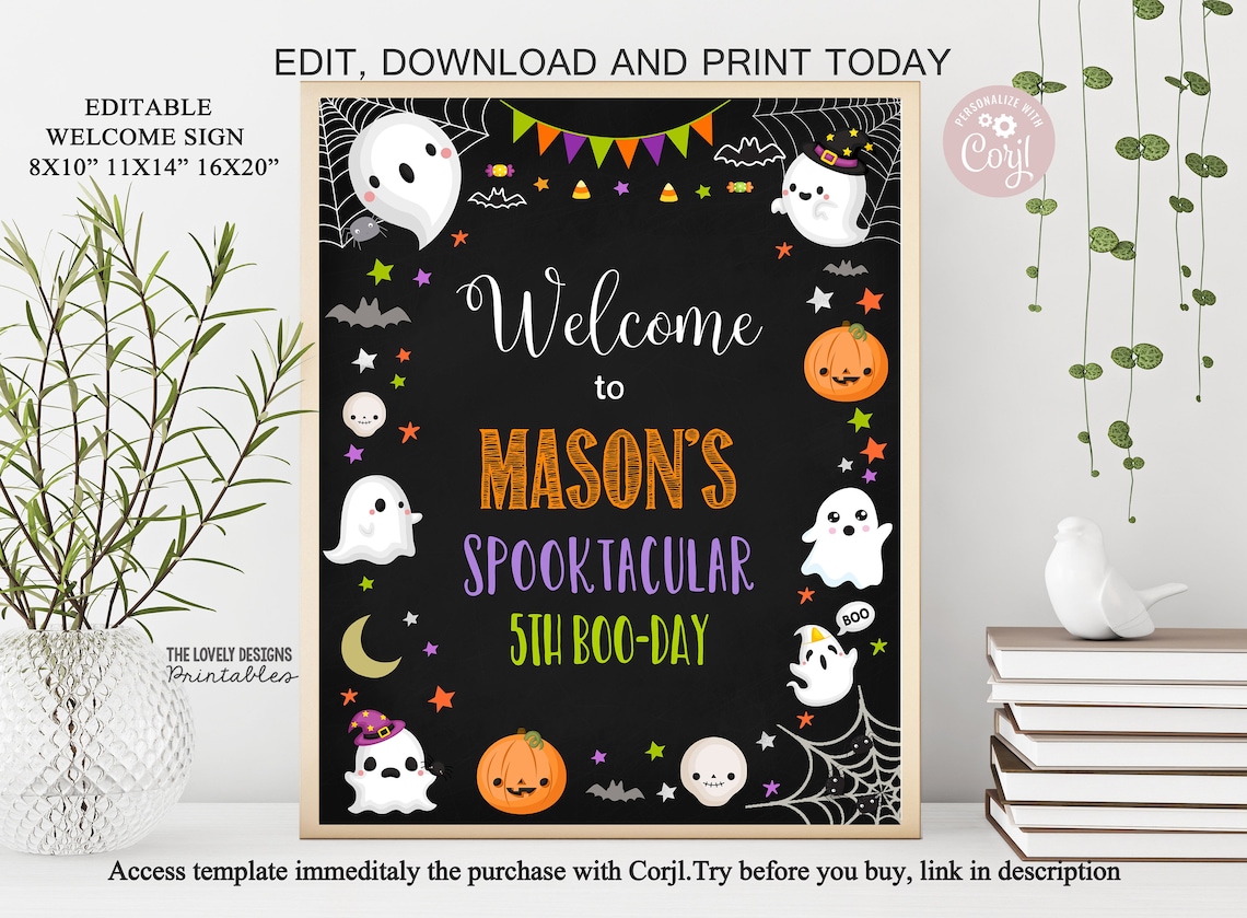 EDITABLE Halloween Welcome Sign Halloween Birthday Chalkboard Sign ...