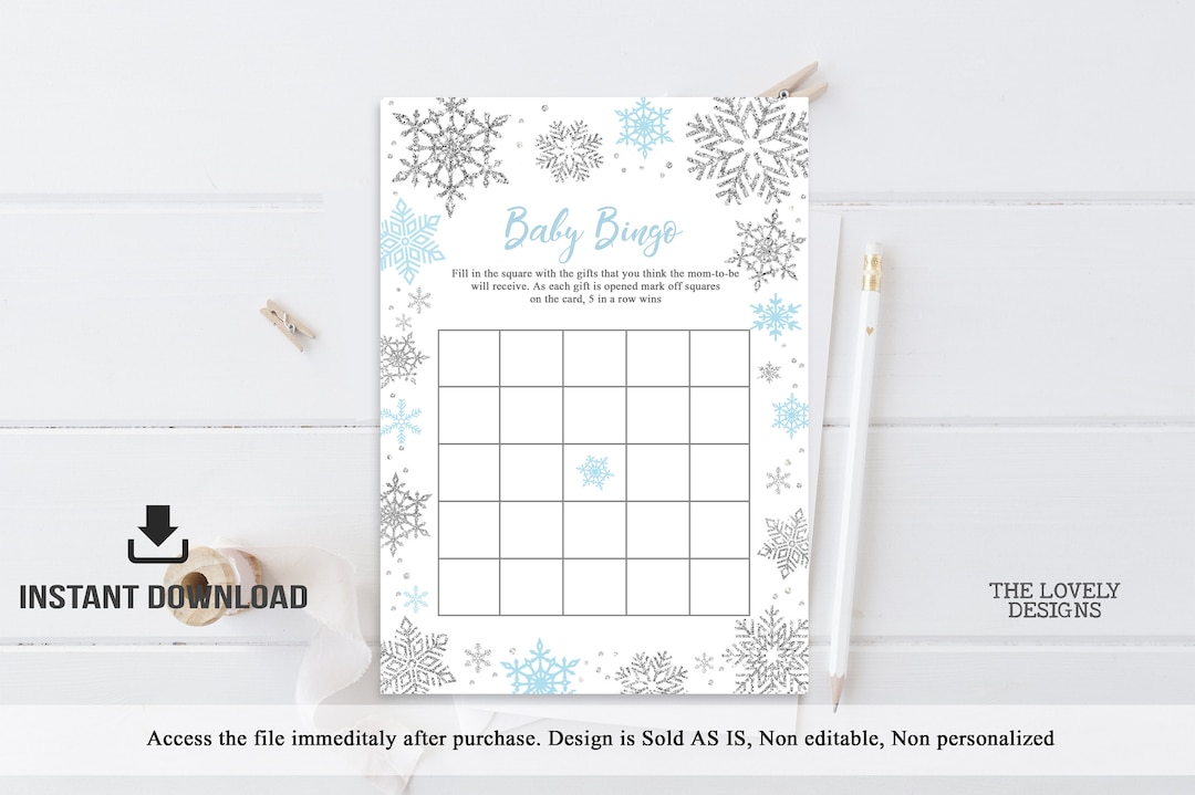 Winter Baby Bingo Game Winter Baby Shower Snowflakes Blue and Silver ...