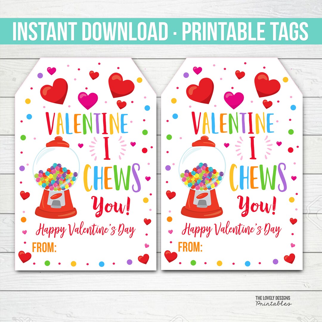Bubble Gum Valentine's Day Tag School Classroom Valentine Gift Tag ...