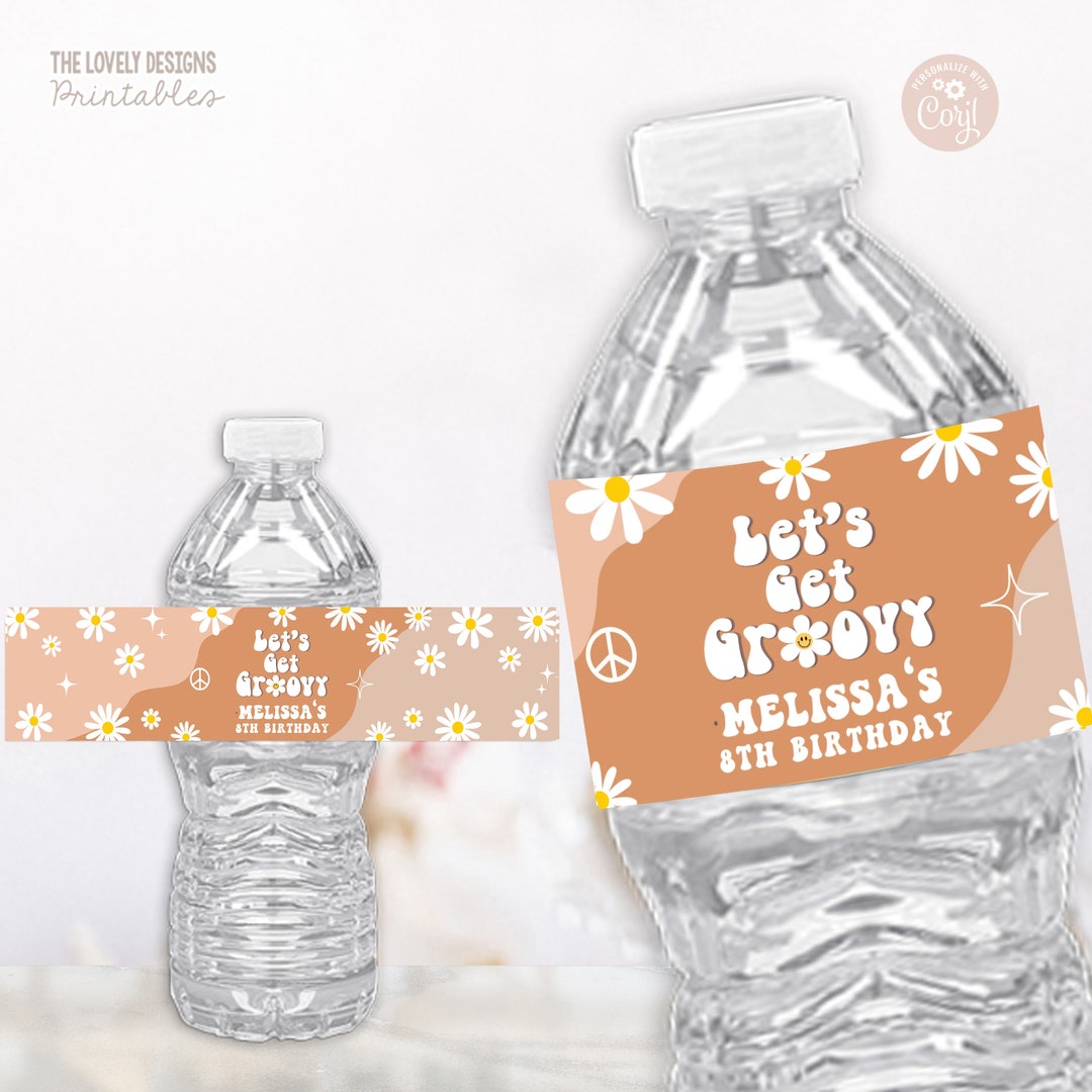 Let's Get Groovy Bottle Label Editable Retro Groovy Birthday Floral ...