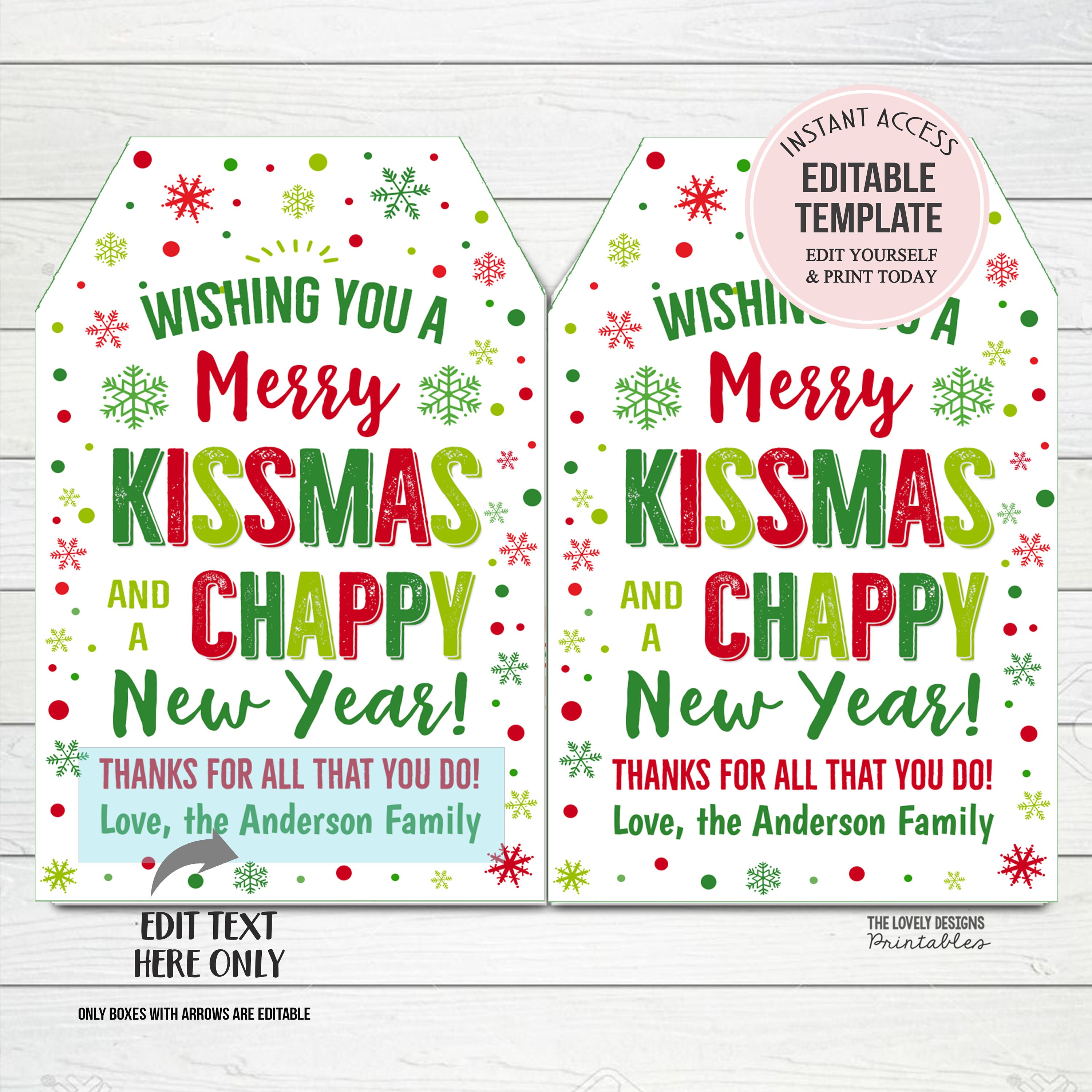 Christmas Lip Balm Gift Tags Merry Kissmas and a Chappy New Year Lip ...