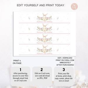 EDITABLE Bunny Bottle Label Bunny Pink Floral Spring Rabbit Easter ...