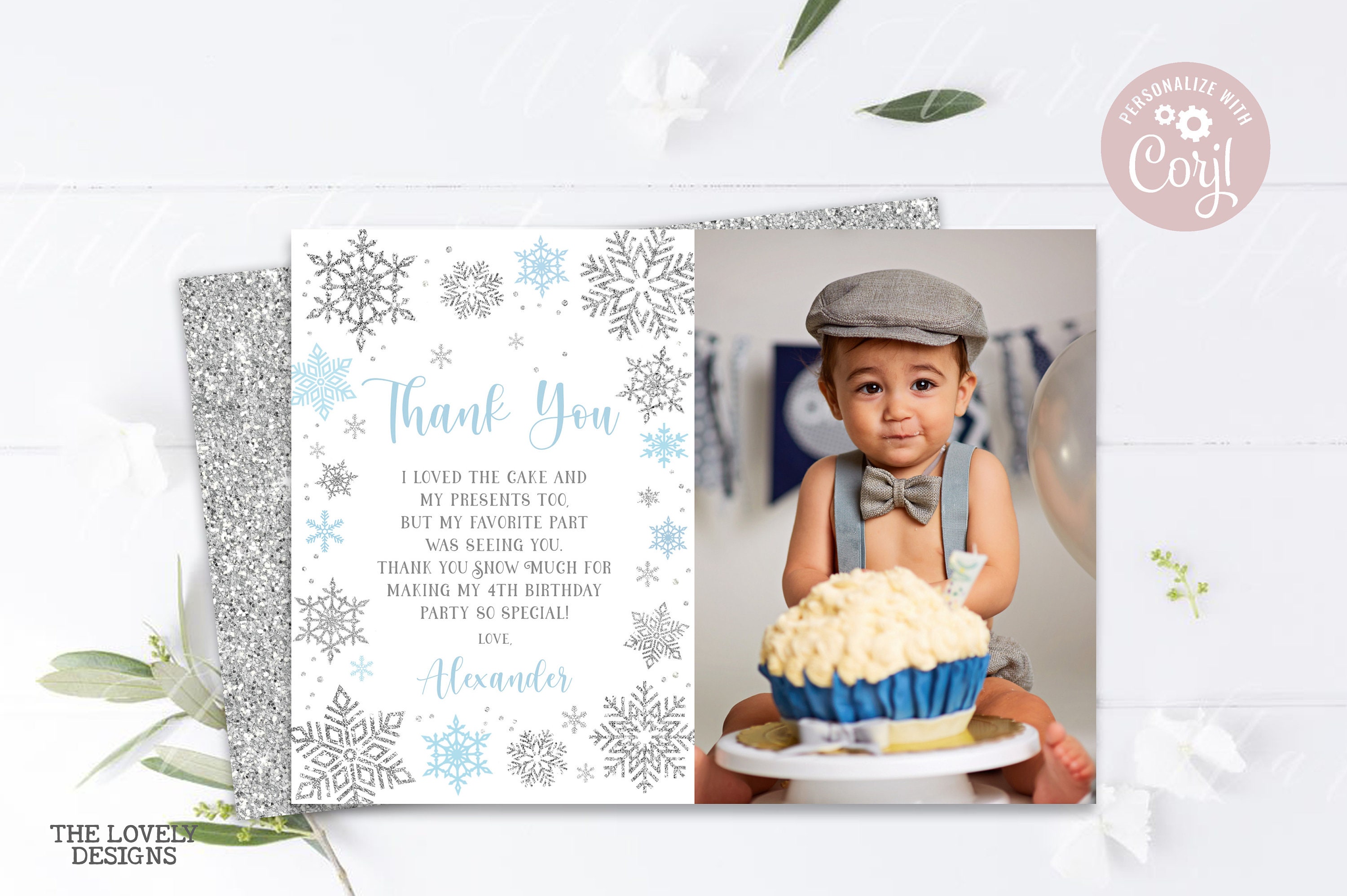 EDITABLE Winter Thank You Card With Photo Winter Birthday | Etsy