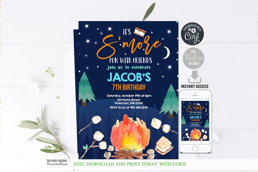EDITABLE S'mores Birthday Invitation Camping Bonfire - Etsy