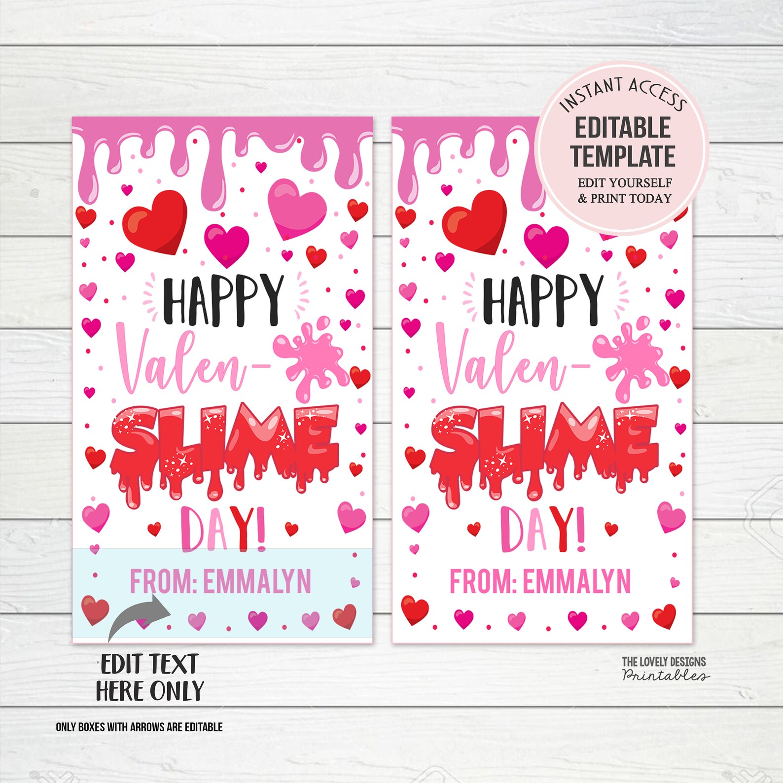 Valentine's Day Slime Tag Valentine Slime Non Candy Valentines Gift Tag ...