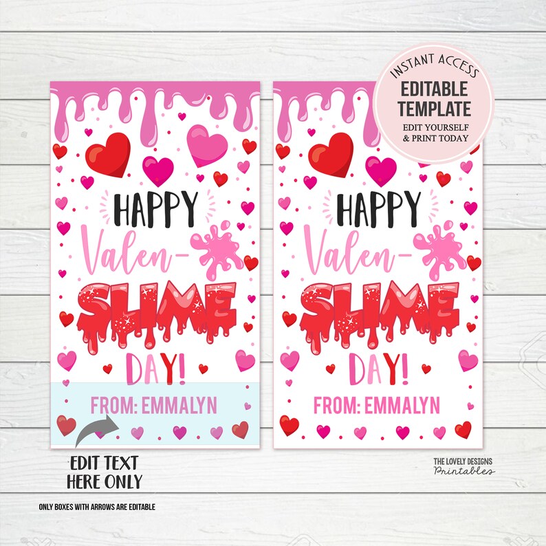 Valentine's Day Slime Tag Valentine Slime Non Candy Valentines Gift Tag ...