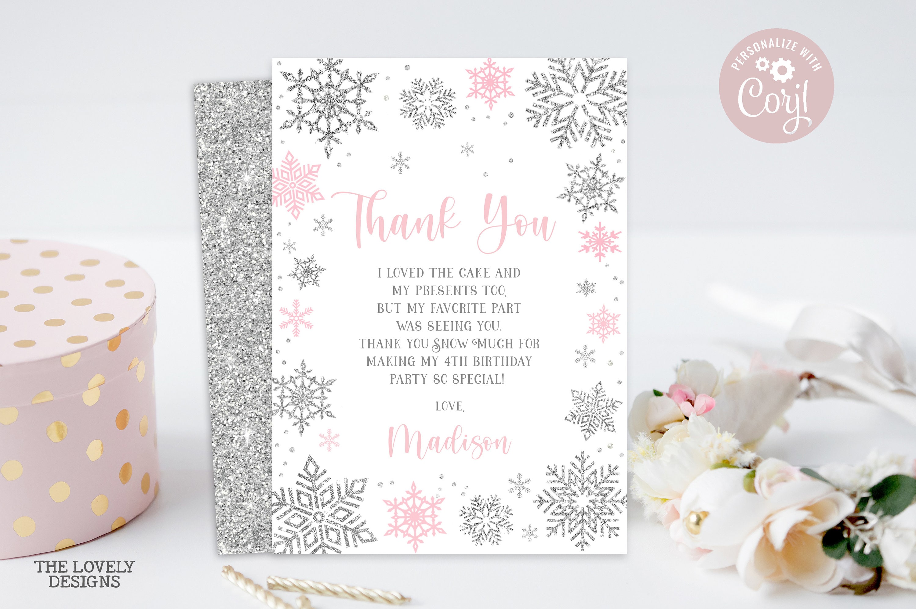 EDITABLE Winter Thank You Card Winter Birthday Party - Etsy