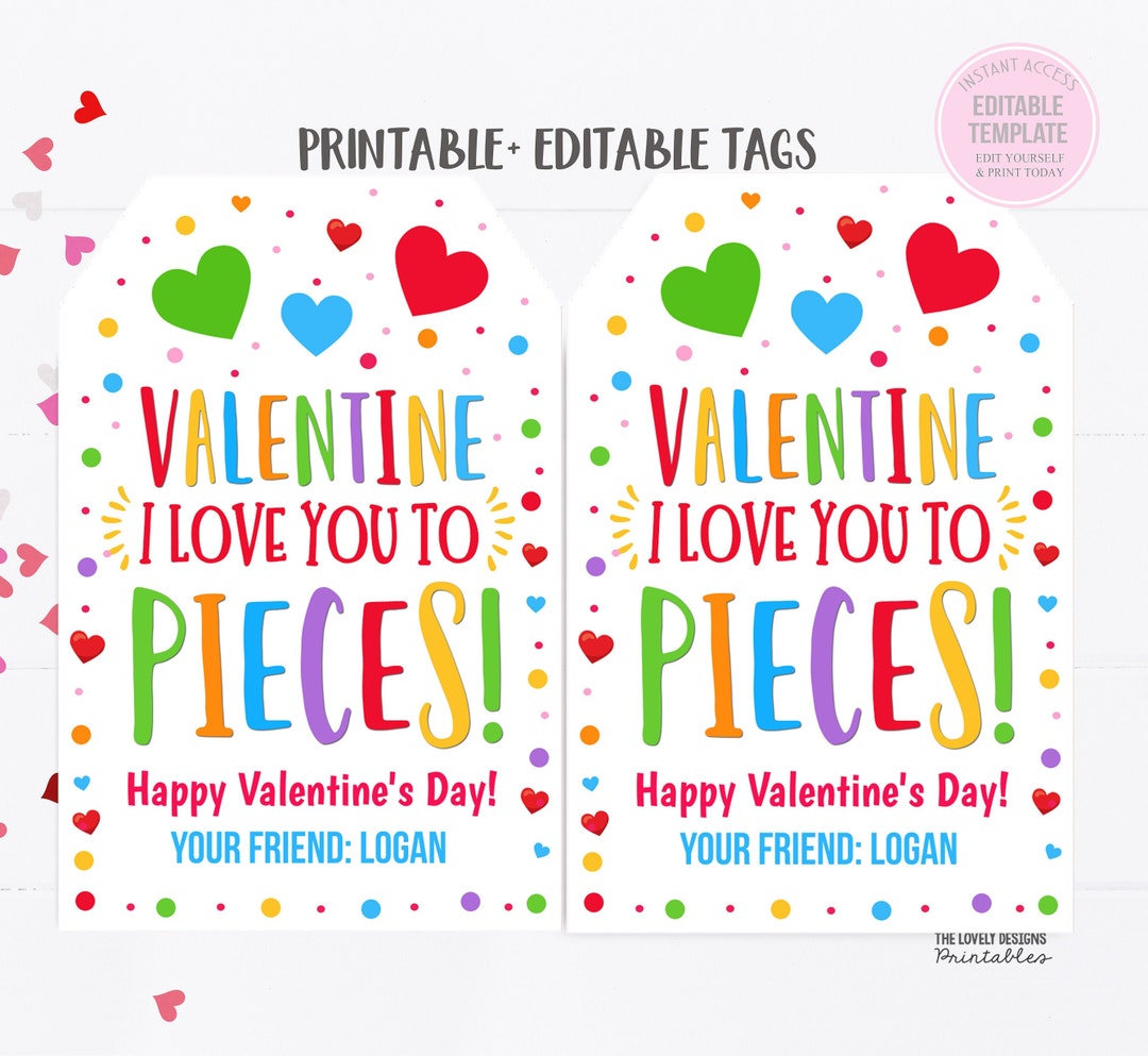 Valentine Puzzle Candy Building Blocks Gift Tag I Love You to Pieces ...