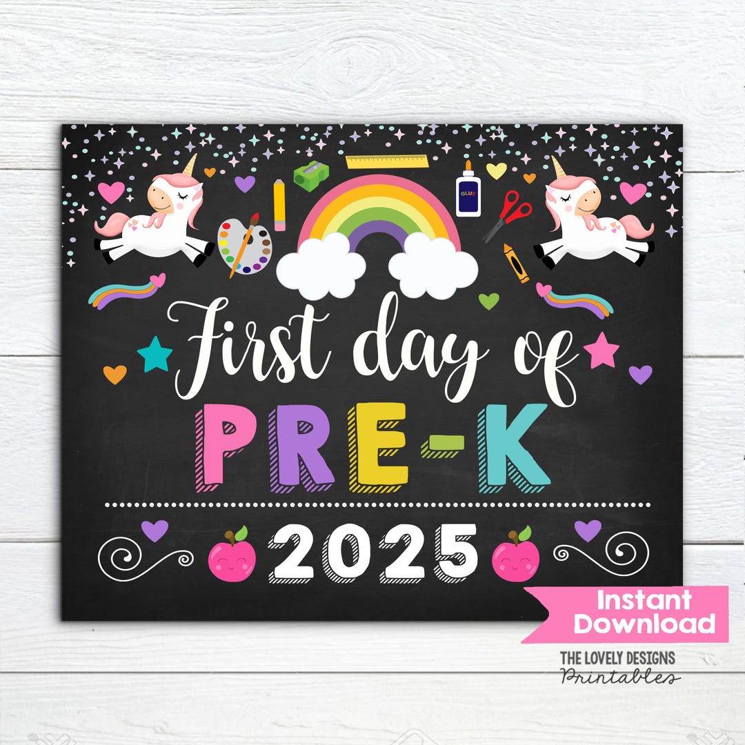 Unicorn First Day of Pre-k Sign, Girl First Day of Pre-k, Pre-k Sign ...