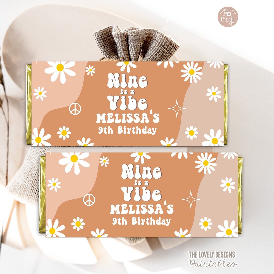 Nine is a Vibe Groovy Candy Bar Wrapper Editable Groovy 9th Birthday ...