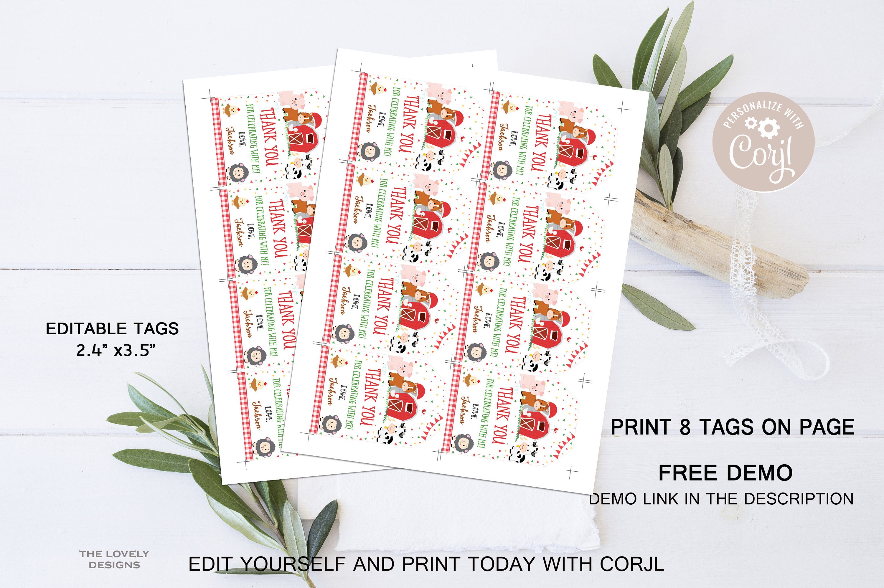 EDITABLE Farm Gift Tag Farm Birthday Party Farm Animals | Etsy