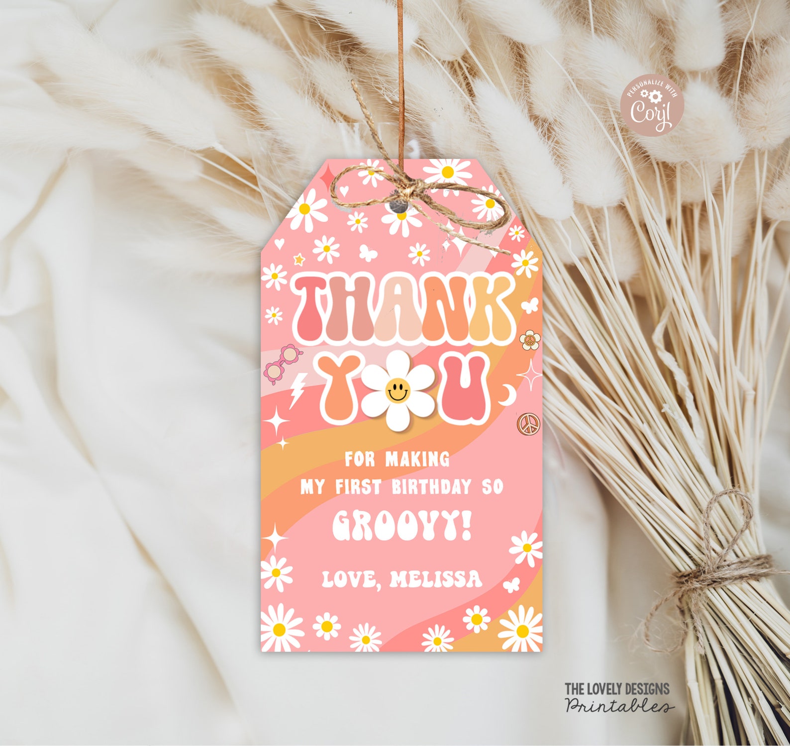 Editable Groovy Gift Tag Groovy Birthday Rainbow Tricolor Favor Tags ...