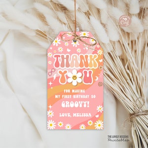 Editable Groovy Gift Tag Groovy Birthday Rainbow Tricolor Favor Tags ...