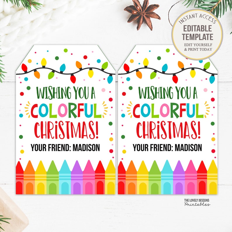 EDITABLE Wishing You a Colorful Christmas Gift Tag Crayon Gift - Etsy
