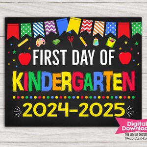 First Day of Kindergarten Sign Printable Back to School Sign Chalkboard ...