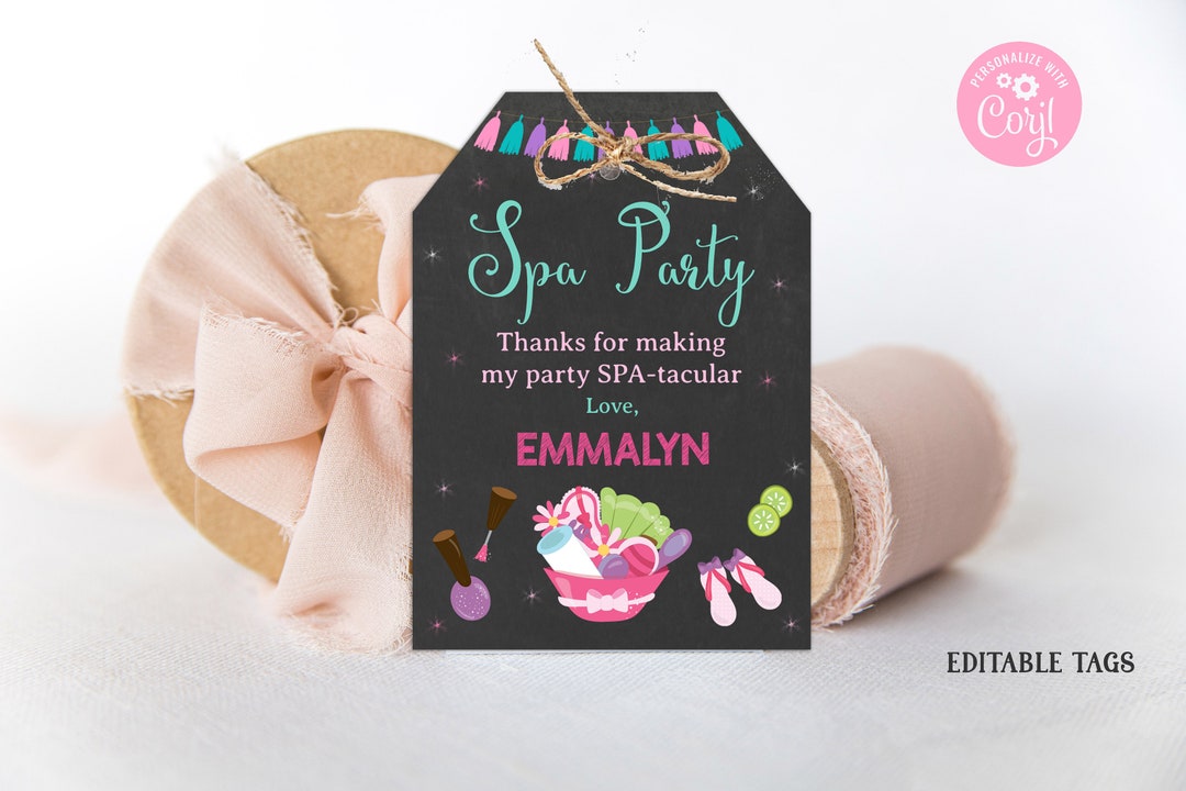 Editable Spa Party Gift Tag Spa Birthday Party Manicure Movie Spa ...