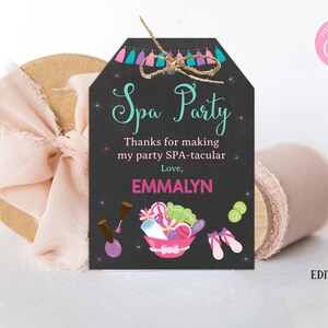 Editable Spa Party Gift Tag Spa Birthday Party Manicure Movie Spa ...