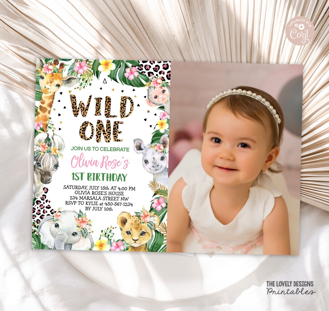 Wild One Leopard Print Photo Invitation Girl Leopard Pink 1st Birthday ...