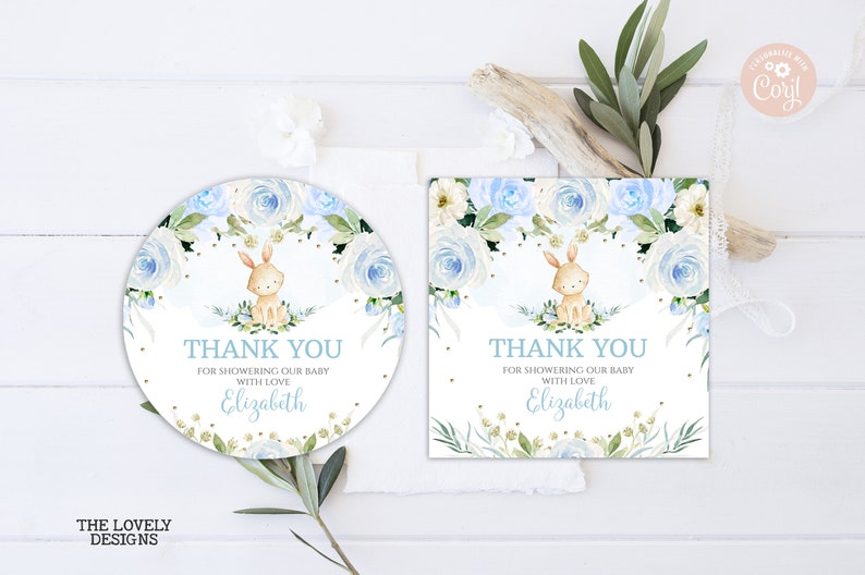 EDITABLE Boy Bunny Favor Tag 2.5 Bunny Baby Shower - Etsy