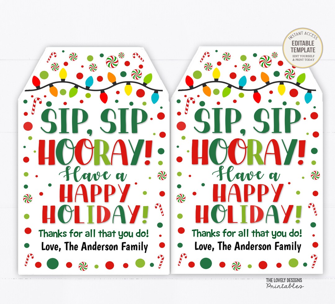 Christmas Soda Gift Tags Sip Sip Hooray Have a Happy Holiday Thank You ...