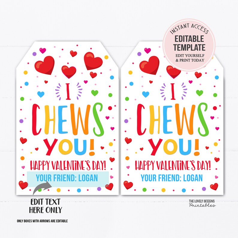 I Chews You Valentine's Day Tag Bubble Gum Valentine Preschool ...