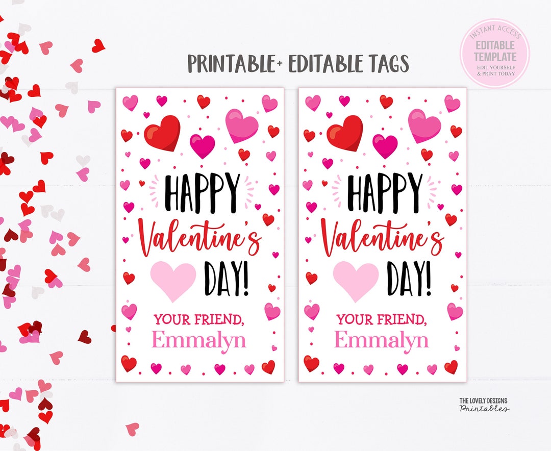 Hearts Valentine's Day Tag, Editable Hearts Tags Valentine's Day ...
