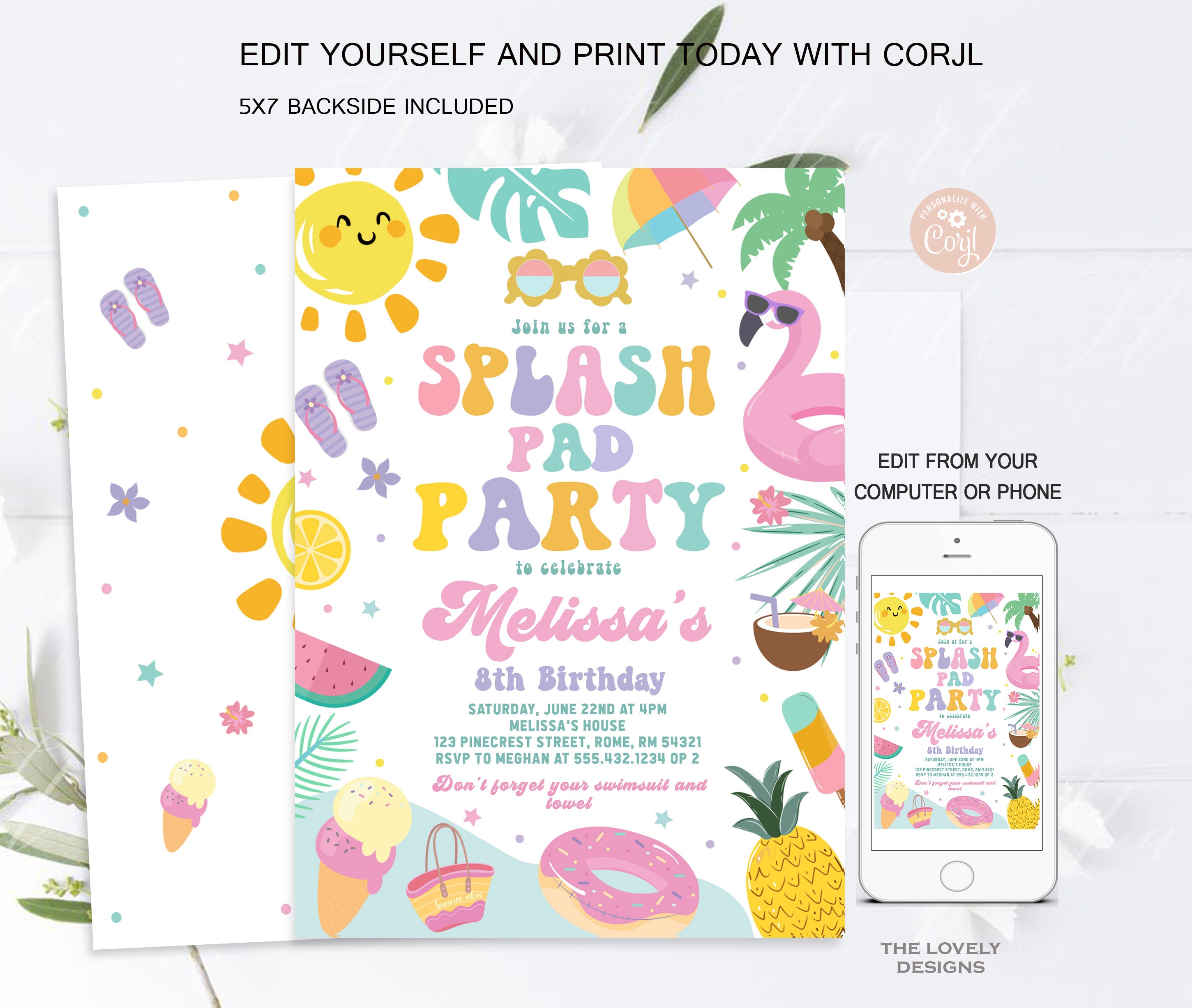 Editable Splash Pad Party Birthday Pool Party Invitation Girly Splish ...