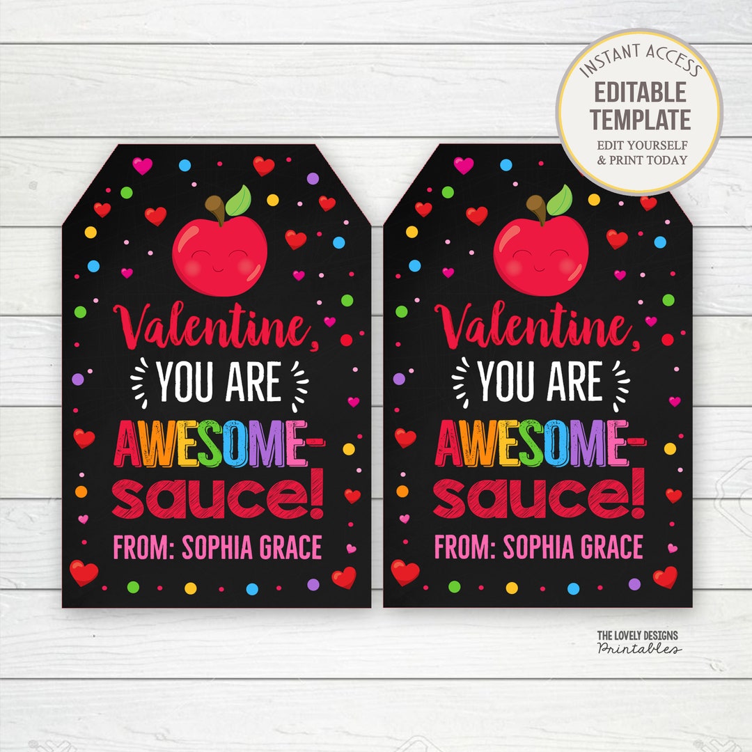 Applesauce Valentine Gift Tag You're Awesome Sauce - Etsy