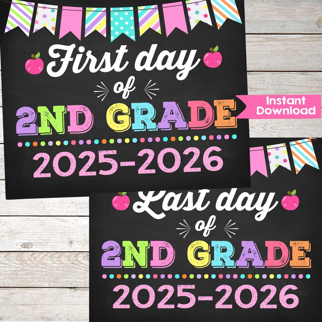 Girl First Day and Last Day of 2nd Grade Sign Set, First Day of 2nd ...