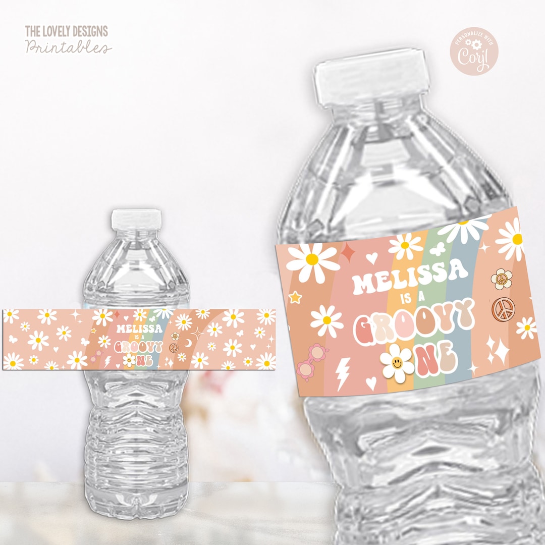 EDITABLE Groovy One Bottle Label Groovy 1st Birthday Daisy Rainbow ...