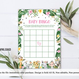Jungle Baby Bingo Game Safari Girl Baby Shower Jungle Girl Baby Shower ...